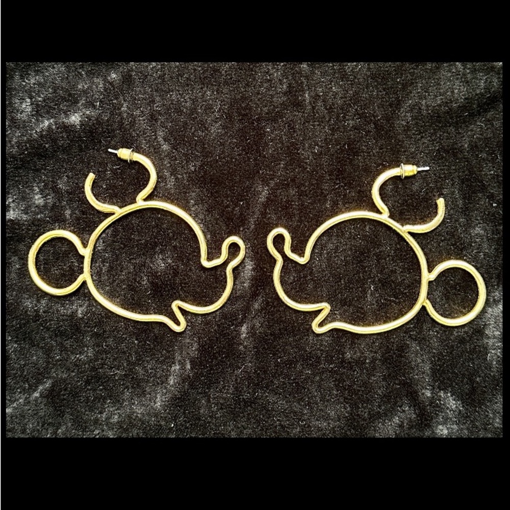 Vintage 1980s Mickey Mouse Gold Tone Large Hoop Earri… - Gem